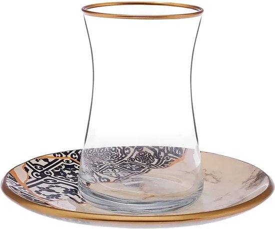 Karaca Aris – Elegante Turkse Theeglazenset – Multikleuren – Set van 6 ...