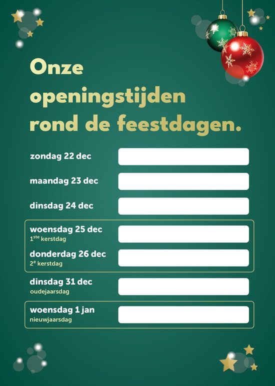 Openingstijden poster | Feestdagen openingstijden | Kerst ...