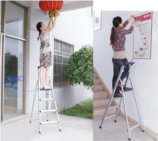 3-traps Aluminium Trapladder - Lichtgewicht Opvouwbare Ladder met Breed ...