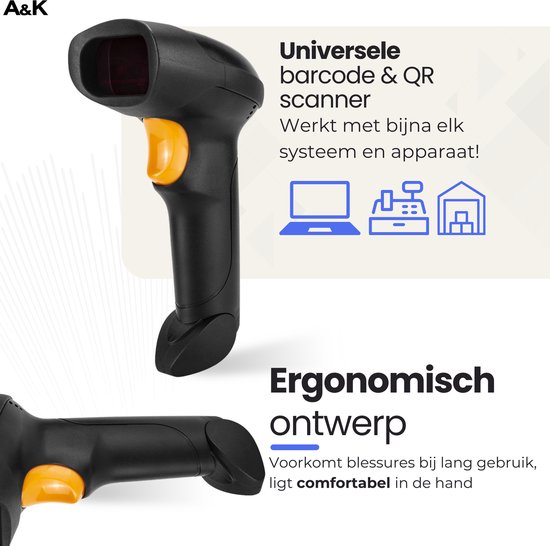 A&K Draadloze USB Barcode en QR Code Scanner - Plug & Play 1D & 2D ...
