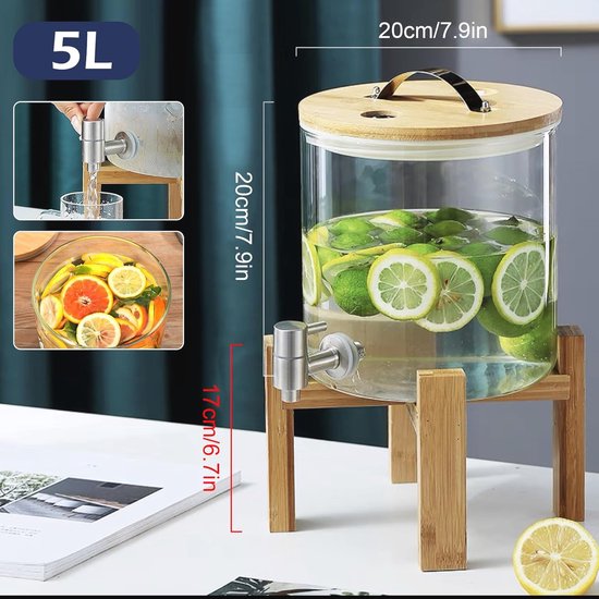 Glazen drankdispenser voor 5L cocktails, sap, ijsthee en limonade | bol