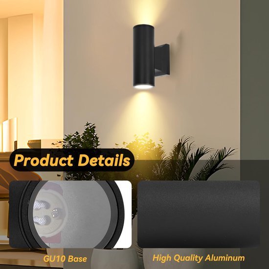 2 pack buiten wandlamp,GU10 aluminium bewegende muur verlichting,IP65 ...