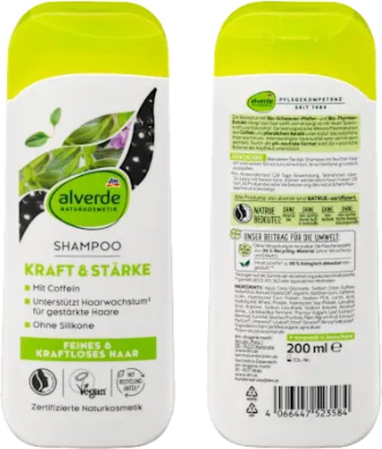 Alverde Naturkosmetik Shampoo Kracht & Sterk | MULTI-VERPAKKING 4x 200 ...