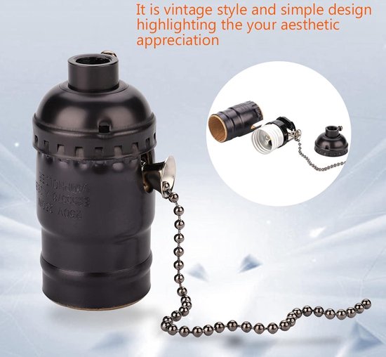 Antieke lamp fitting - Oude lichtfitting met trekketting - E27 - Zwart ...