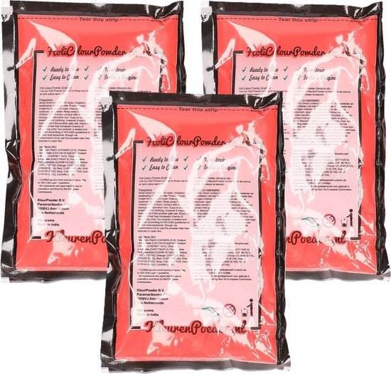 Zakje met Holi kleurpoeder - 4x - rood - 100 gram - feestartikelen ...