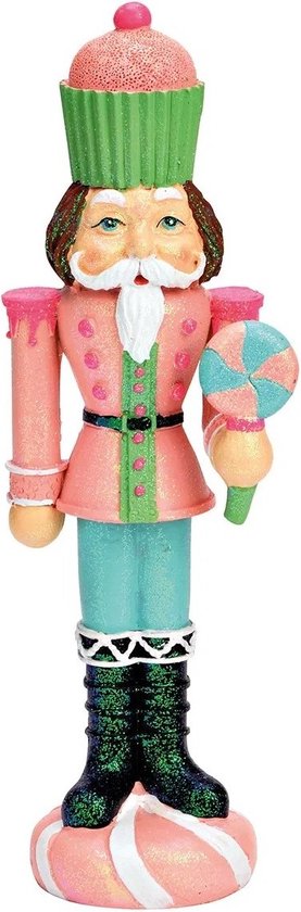 Kleurrijke notenkraker met cupcake als hoed met ronde lolly 24cm hoog | bol