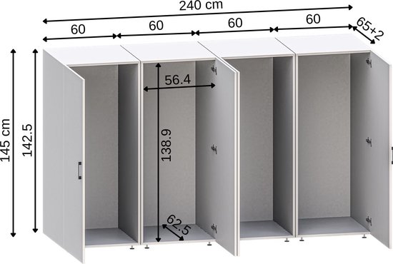 SmartWall - Lage Opbergkast Set van 4 - Optimale Opbergruimte en Stijlvol Design - Wit | bol