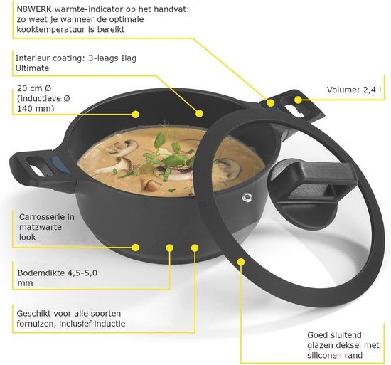 Gegoten Aluminium Kookpot met Temperatuurweergave | 20 cm | Geschikt ...