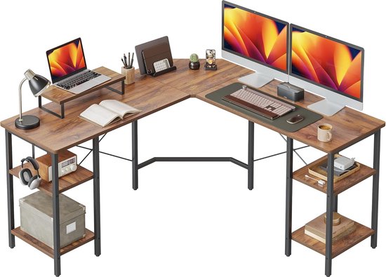 L-vormige computertafel, 148 x 148 cm, industrieel bureau, hoekbureau ...