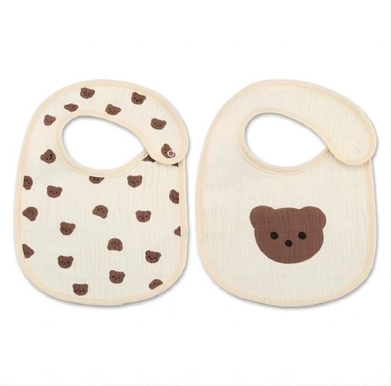 Slabbetjes Set van 2 Beige met Bruine Beertjes – Zachte, Absorberende ...