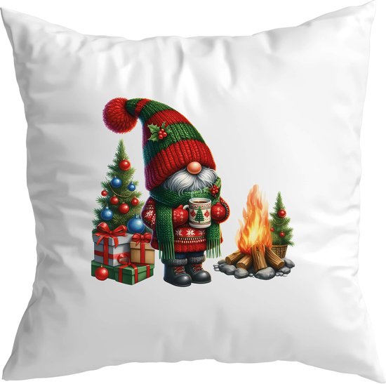 Witte kerst kussenhoes met Full color Gnoom – Kabouter in Kerstsfeer ...
