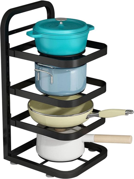 Height Adjustable 4 Tiers Pots and Pans Organizer Rack - Kitchen ...