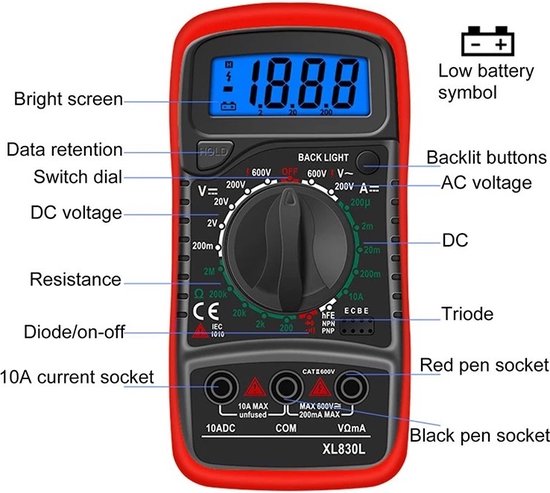 Multimeter digitaal met lcd scherm - elektronische digitale meter ...