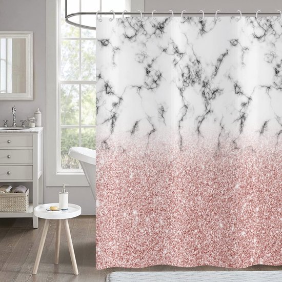 Roze Douchegordijn 180 x 200 cm - Roségoud Glitter - Waterdicht en ...