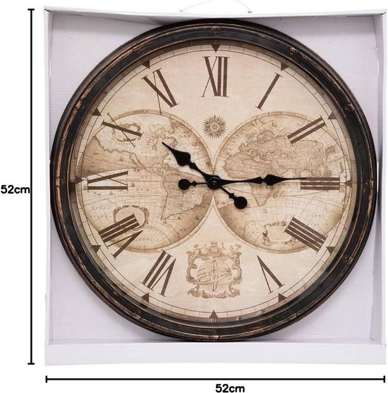 Grote Wereldklok Wanddecoratie 52 cm - Wereldkaart Tijdzone Klok | bol