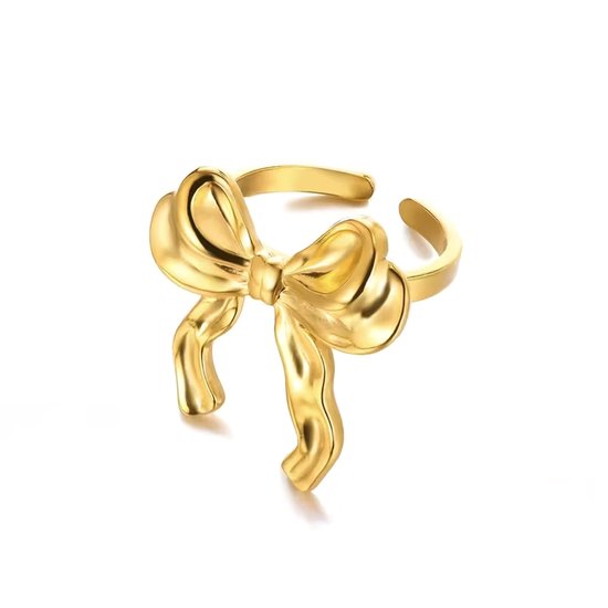 Ring - Strik Goudkleurig | Verstelbaar - One Size | Stainless Steel ...