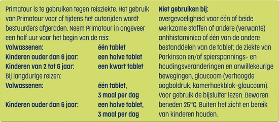Primatour Tabletten - Tegen reisziekte, wagen-, zee- en luchtziekte ...