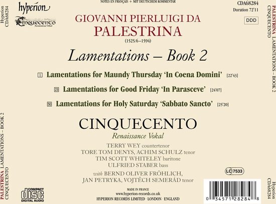 Giovanni Pierluigi Da Palestrina: Lamentations, Cinquecento | CD (album ...