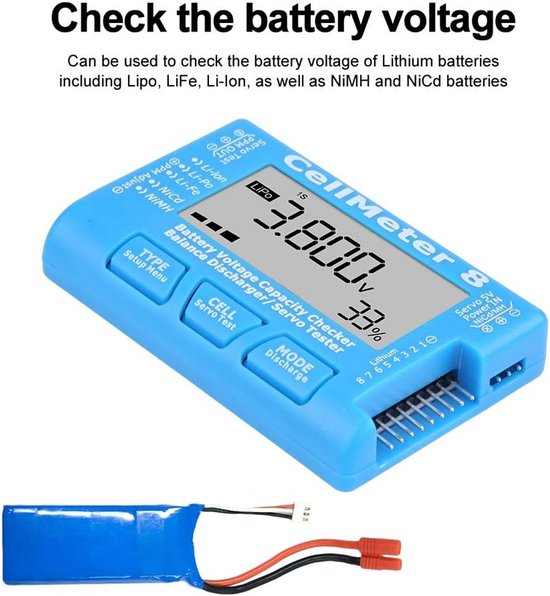 Digitale Batterijcapaciteitsmeter met Spanningscontrole voor LiPo Li ...