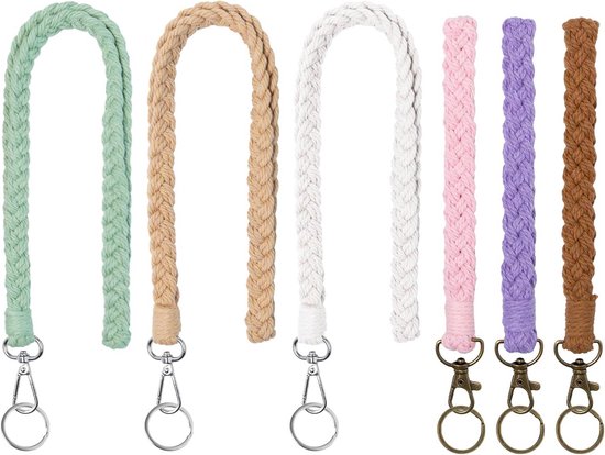Set van 6 gevlochten lanyards met karabijnhaak voor sleutels en werkpassen | bol