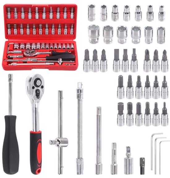 46-delige 1/4 inch Drive Socket Ratelsleutel Set en Bit Socket met ...