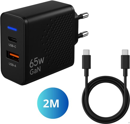 Gmedia USB-C Oplader 65W - inclusief 2 meter USB-C naar USB-C – 2 ...