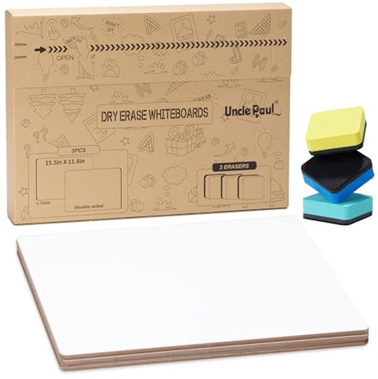 3 Pack A3 Dubbelzijdige Mini Whiteboards - 42 x 30 cm Droog Wisbare ...