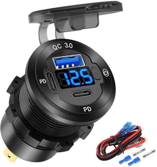 12V USB C Stopcontact met 3 Poorten en Schakelaar voor Boot en ...