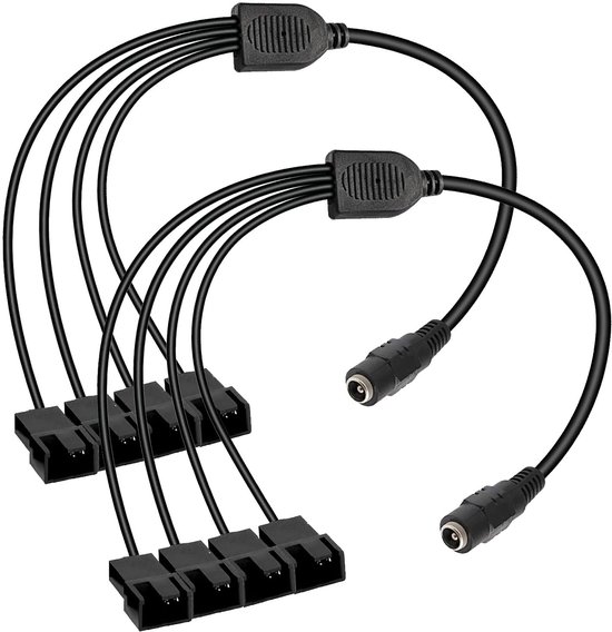 DC to 4 Pin/3 Pin PC Fan, DC 5.5mm x 2.1mm Female Plug to 4 Way 3/4 Pin ...