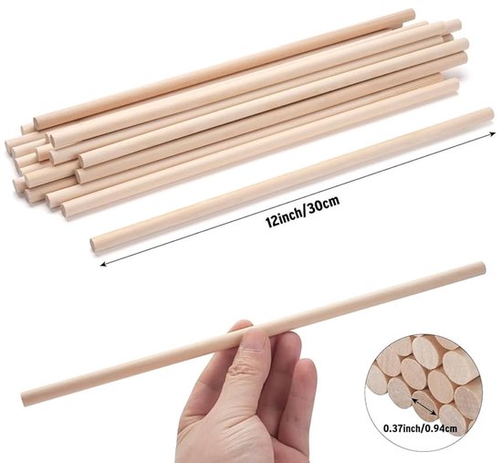 Houten deuvels - 20 stuks - Berkenhout - 9,5 mm x 30 cm | bol