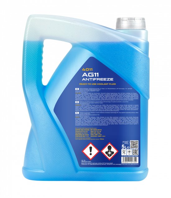 Mannol Koelvloeistof 5 Liter Longlife Antivries AG11 -40°c Blauw G11 ...