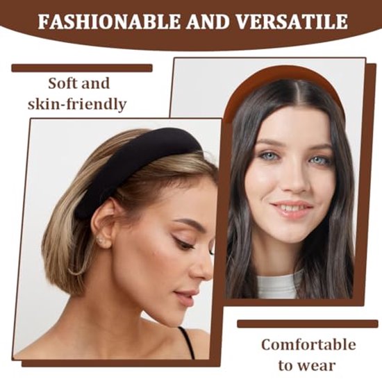Pack of 2 Velvet Lined Headbands for Women Retro Vintage Plain Simple Black Coffee Orange | bol