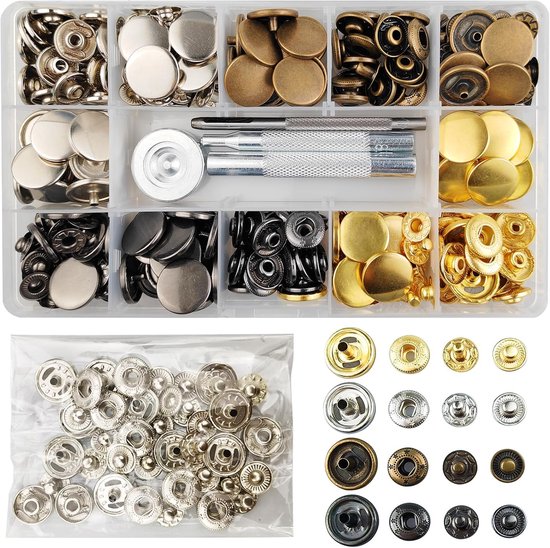 Candala Sets Drukknopen voor Leer, 17mm 4 Kleuren Metalen Drukknopen ...