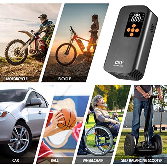 Draagbare Elektrische Fietspomp 7500mAh - Mini Luchtcompressor met Manometer en LED Licht | bol