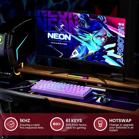 Mechanisch Gaming-toetsenbord 61 Toetsen met RGB Achtergrondverlichting ...