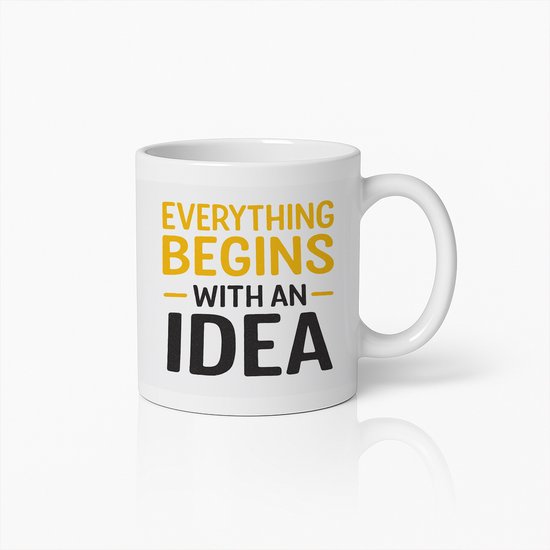 Grappige Koffiemok 330ml – "Alles Begint Met Een Idee" – Motiverende ...
