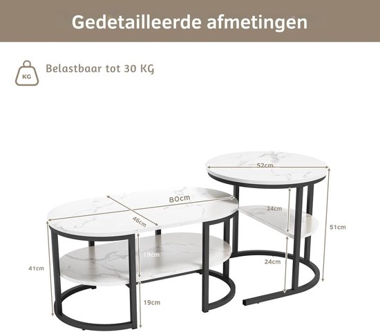 Lynly - salontafel set van 2, 2-in-1 tafel - Uitschuifbaar ...