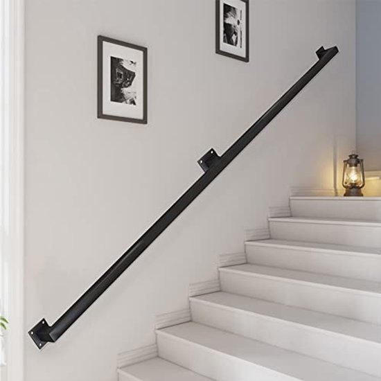 Moderne zwarte trapleuning set 30cm-600cm - wandmontage metalen ...