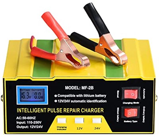 Acculader voor Auto en Motor, 12V/24V, Intelligent met LCD Scherm | bol