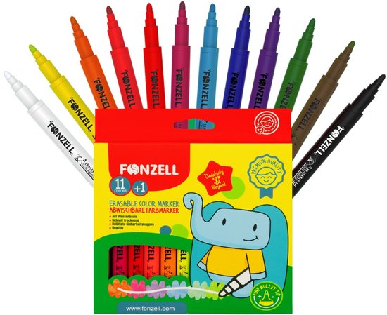 Fonzell Uitwisbare Stiften - Viltstiften - 12 Stuks - Levendige Kleuren ...