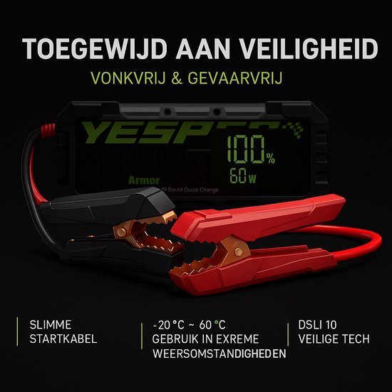 Yesper Armor Jumpstarter 12V - 20.000mAh - 3000A - Accu Booster voor ...