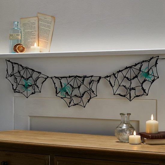 60 LED spinnenweb incl. 3 spinnen Halloween decoratie voor buiten met ...
