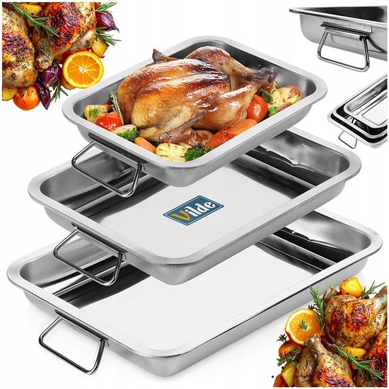 RVS Braadsledeset - 3 Maten - Oven Schalen - Bakplaten | bol