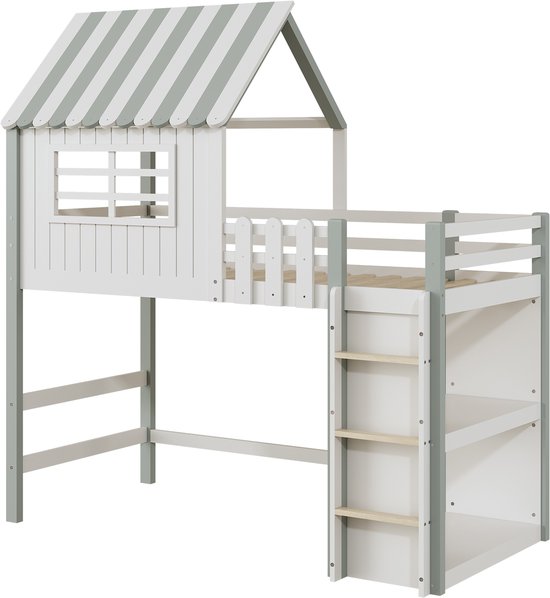 Hoogslaper 90x200cm Zonder Matras Kinderbed Huisbed Groen Hout Hoog En ...