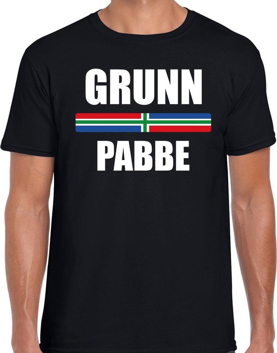 Grunn pabbe met vlag Groningen t-shirt zwart heren - Gronings dialect ...