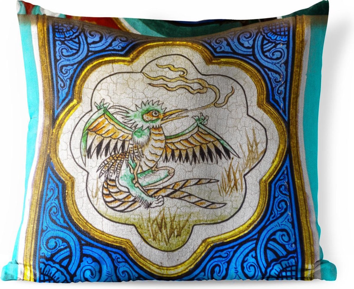 Buitenkussens - Tuin - Symbool van een feniks op een muur - 45x45 cm | bol