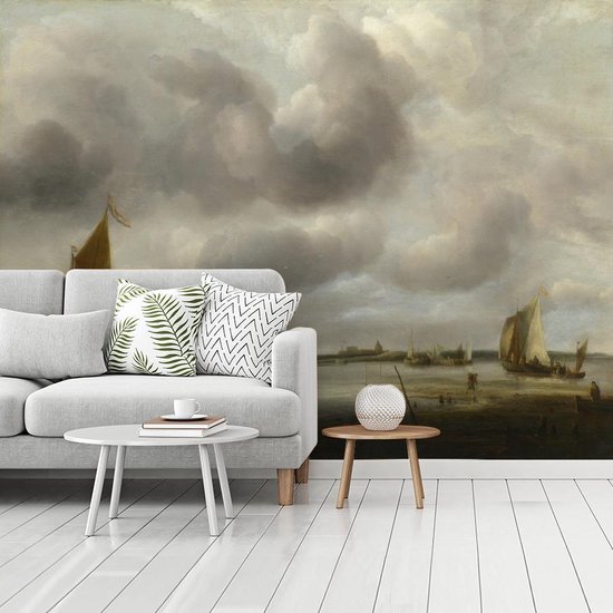 Behang - Fotobehang A Coast Scene - Schilderij van Jan van de Capelle ...