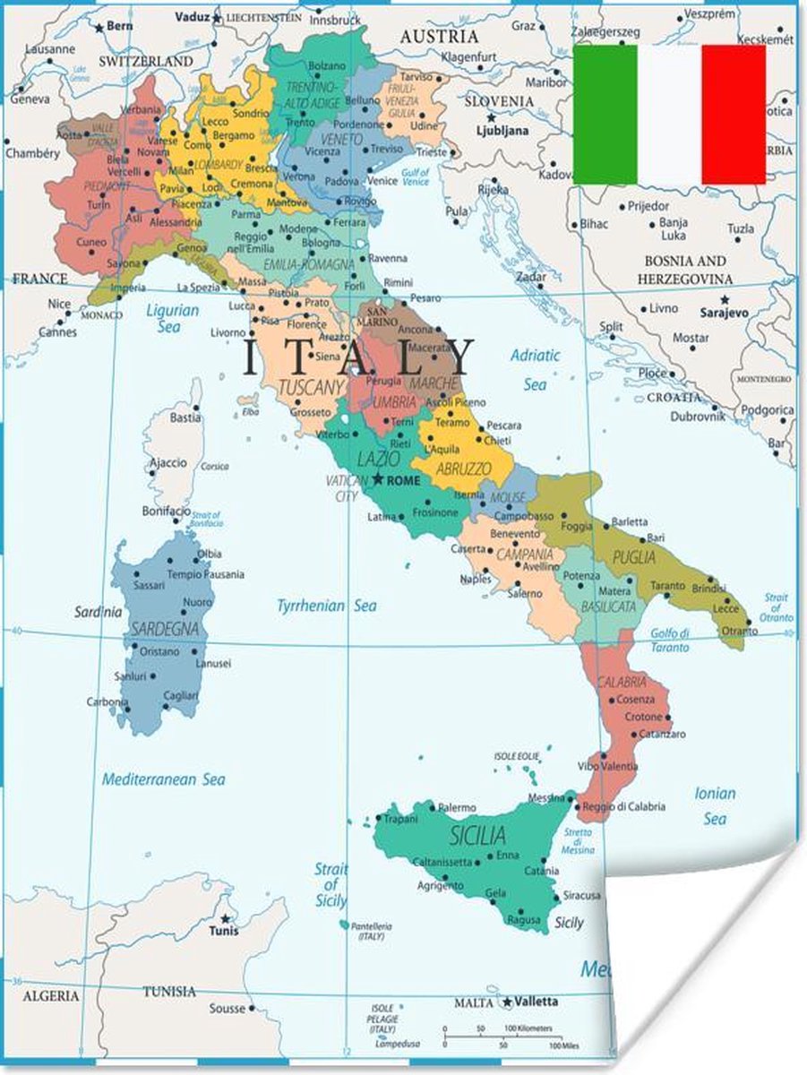 Landkaart van Italië 60x80 cm - Foto print op Poster (wanddecoratie ...