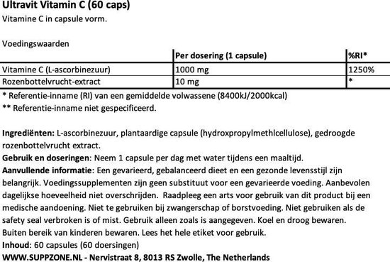 Ultra Vit - Vitamine-C - 1000mg - 60 Capsules | bol