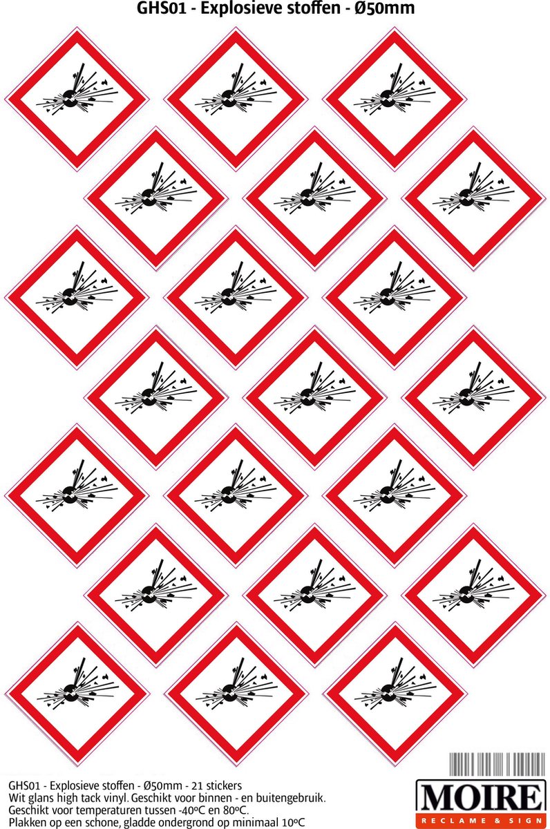 Autocollant pictogramme 75 pièces GHS01 - Substances explosives - 50 x ...